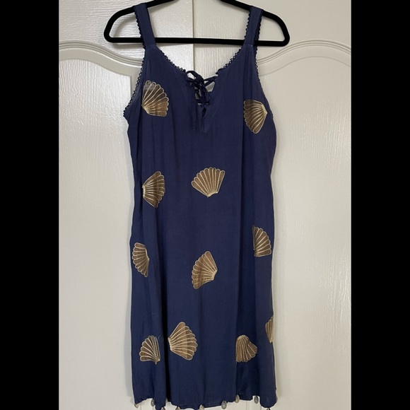 raya sun | Dresses | Raya Sun Blue Gold Seashell Sun Dresscoverup ...